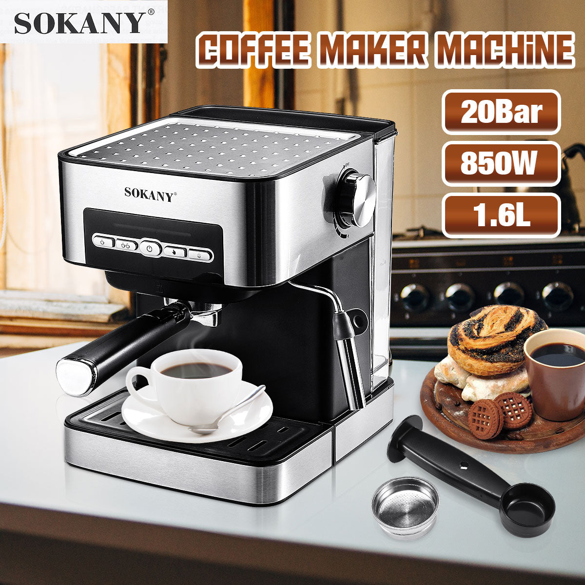 Sokany Coffee Italian Machine 15bar High Quality Espresso Machine Sk-6 ...